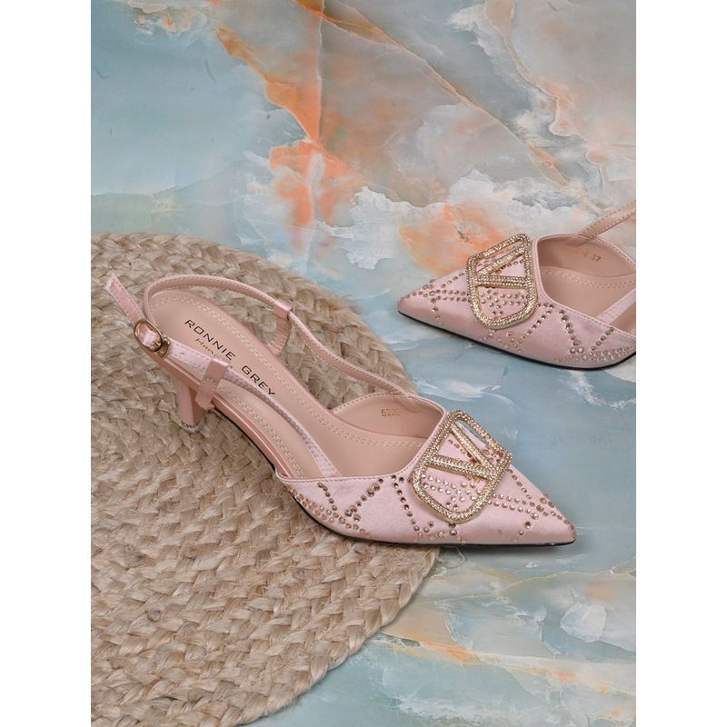 Buy Ronnie Grey Women Rose Gold Western Embellished Mule Heels Online