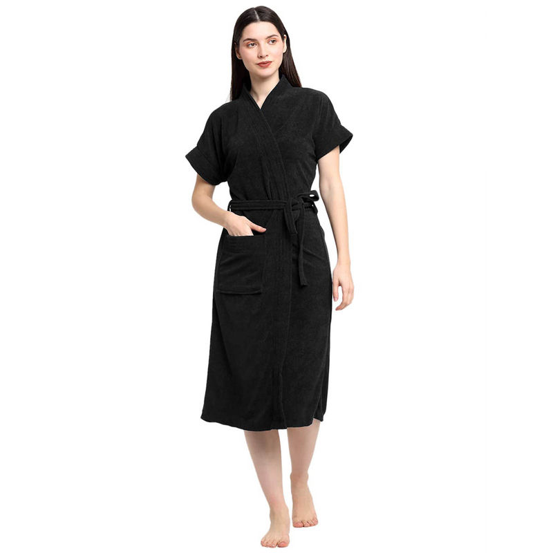 Buy Creeva Black Micro Terry Bath Robe Online