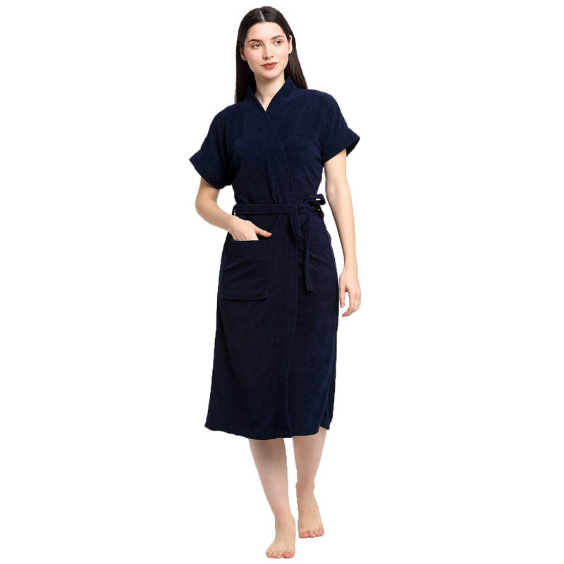 Buy Creeva Navy Blue Micro Terry Bath Robe Online