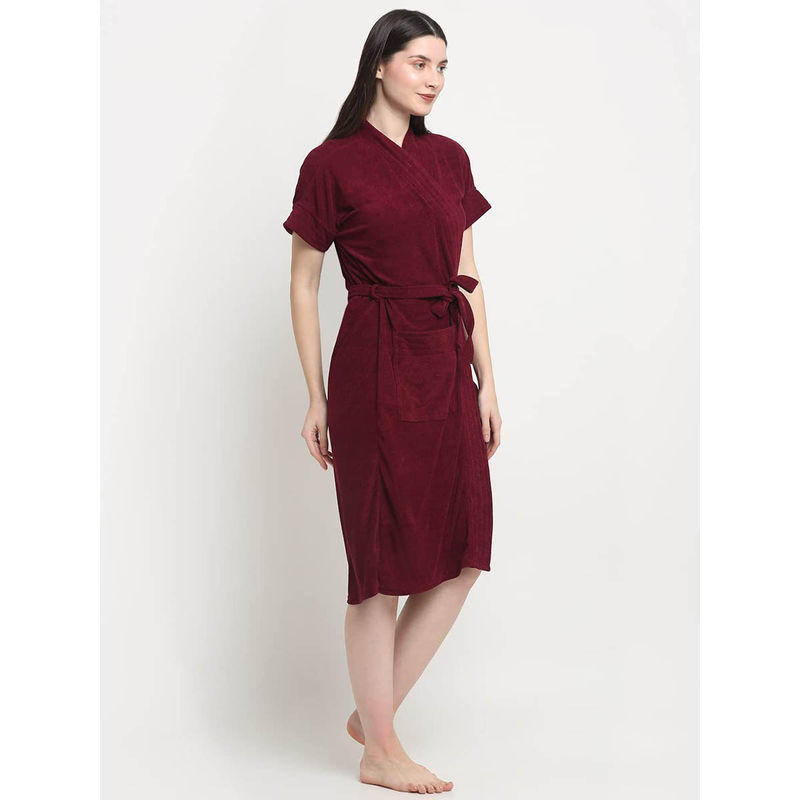 Buy Creeva Maroon Micro Terry Bath Robe Online