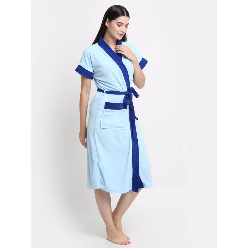 Buy Creeva Ocean Blue Dual Tone Micro Terry Bath Robe Online