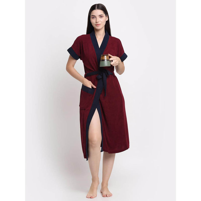 Buy Creeva Maroon Micro Terry Bath Robe Online