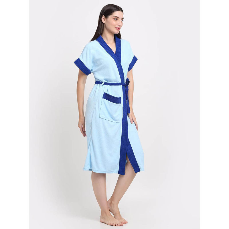Buy Creeva Blue Dual Tone Micro Terry Bath Robe Online