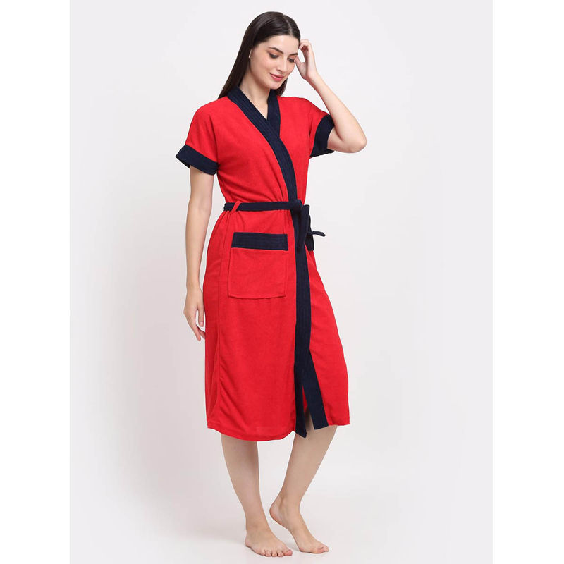 Buy Creeva Red Dual Tone Micro Terry Bath Robe Online