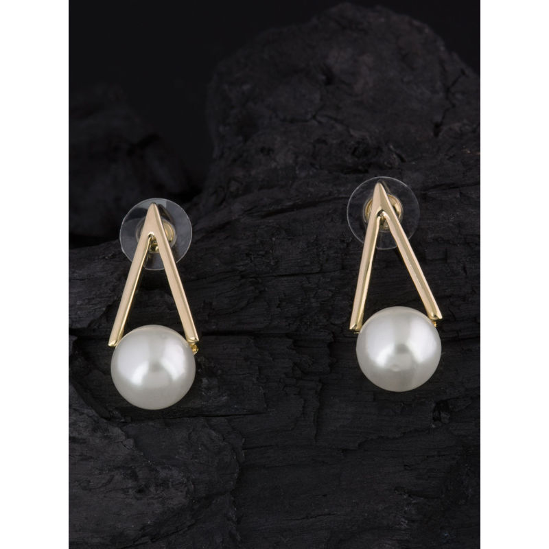 E2O Triangle Shape With Round Peral Gold Stud Earring: Buy E2O Triangle Shape With Round Peral ...