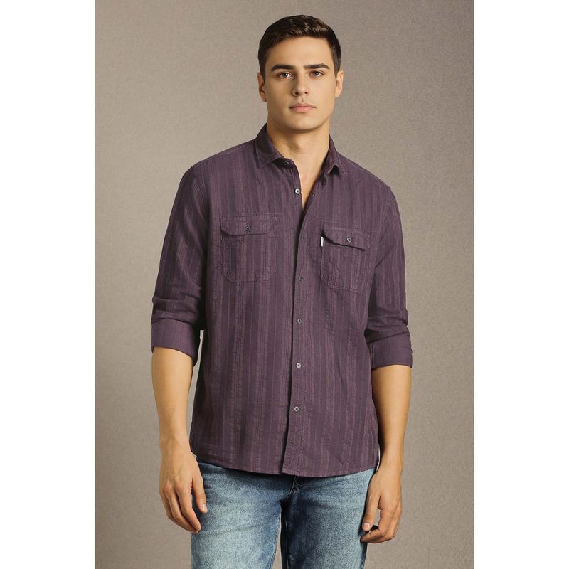 Buy Louis Philippe Purple Stripes Slim Fit Shirt Online