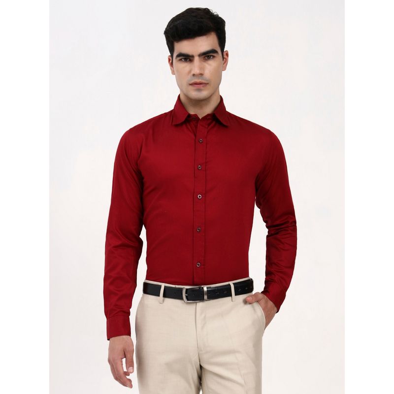 Buy Ya Qalbi Men Tailored Fit Formal Solid Maroon Shirt Online