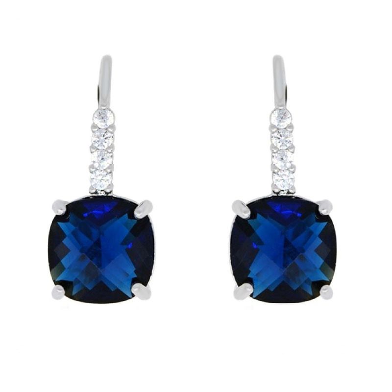 Buy Fabula Jewellery Silver Plated Deep Blue Square Cubic Zirconia Drop ...