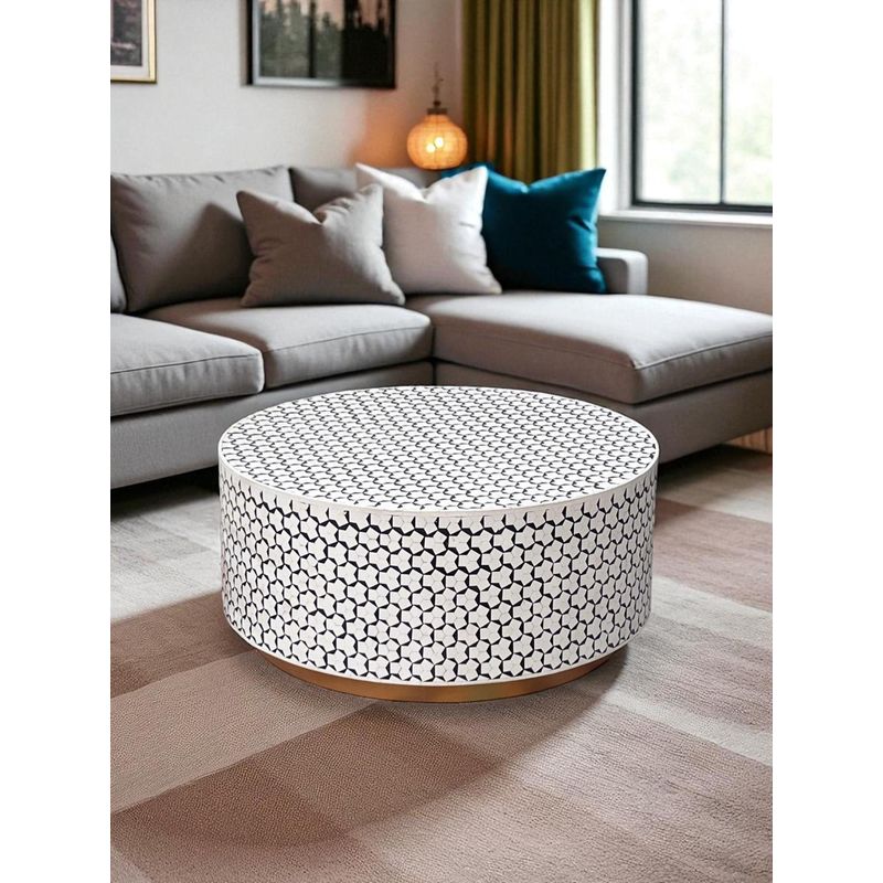 Buy JABRIX Bone Inlay Multi-Color Blue Round Coffee Table -Targua Online