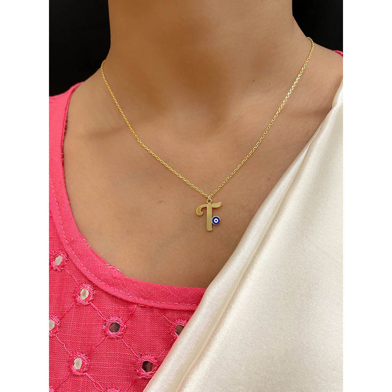 Buy Digital Dress Room Letter 't Blue Evil Eye Name Necklace Gold ...
