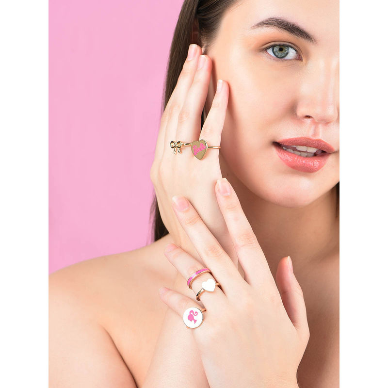 Buy ToniQ Set Of 5 Barbie Enamel Heart Gold Plated Finger Rings Online