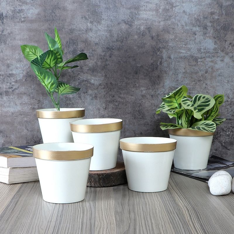 Buy Amaya Decors White & Gold Pot Planter Set of 5 Online