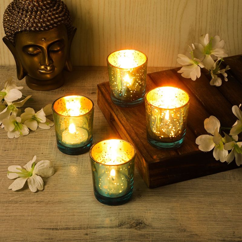 Buy Amaya Decors Turquoise Glass Votive Set of 4 Online