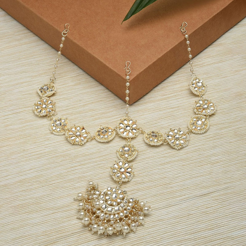Zaveri Pearls Gold Tone Kundan And Pearls Bridal Mathapatti Style