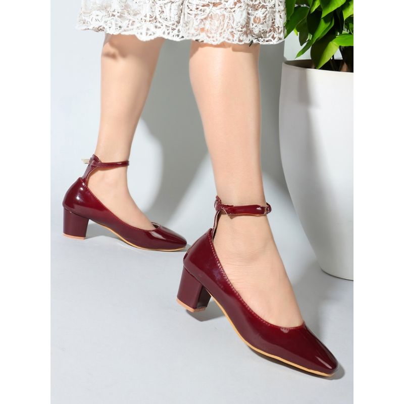 Buy ELLE Maroon Ankle Loop Solid Party Pumps Heels Online