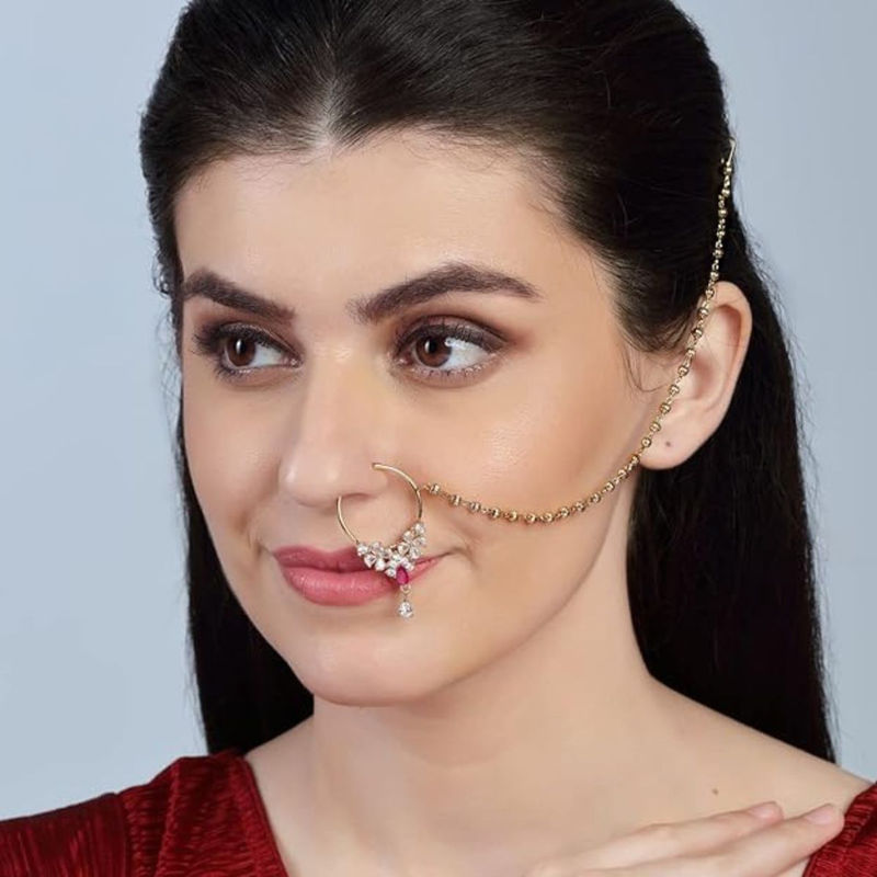 Buy Accessher Gold Plated Delicate Ad Studded Embellished Nose Ring ...