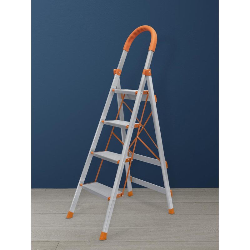 Buy Plantex Premium 4 Step Folding Aluminium Ladder (Silver & Orange ...