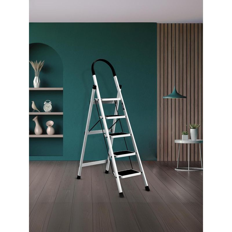 Buy Plantex Strong Foldable Wide 5 Step Ladder (Apex - White) Online