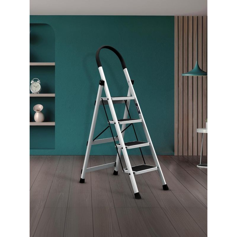 Buy Plantex Strong Foldable Wide 4 Step Ladder (Apex - White) Online