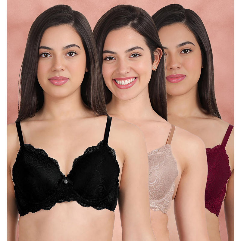 Buy Shyaway Susie By Shyaway Full Cup Lace Padded Wired Bra (Pack of 3) Online