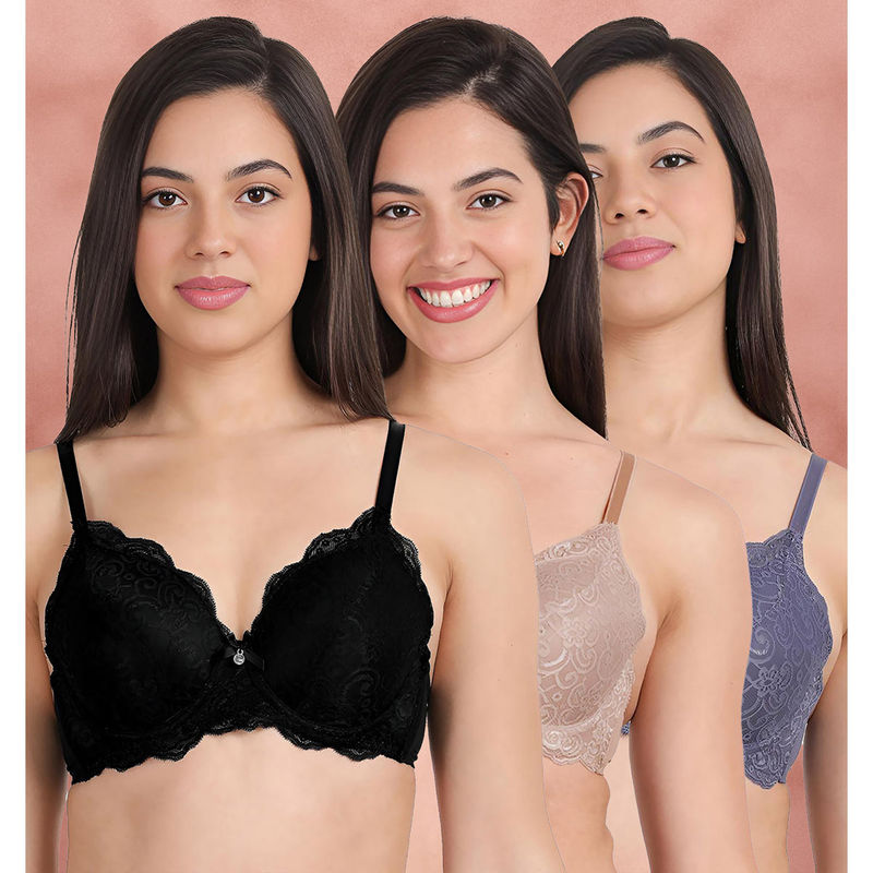 Buy Shyaway Susie By Shyaway Full Cup Lace Padded Wired Bra (Pack of 3) Online