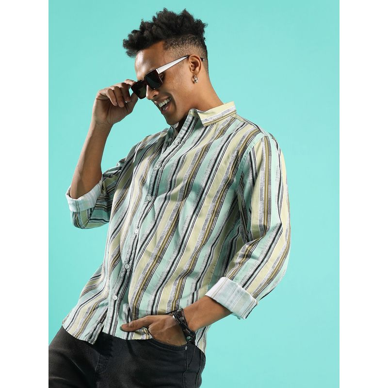 Buy Campus Sutra Men'S Mint Green Faded Barcode Striped Shirt Online