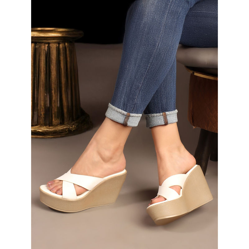Buy Carlton London Women Solid Cross Step Wedges White Online