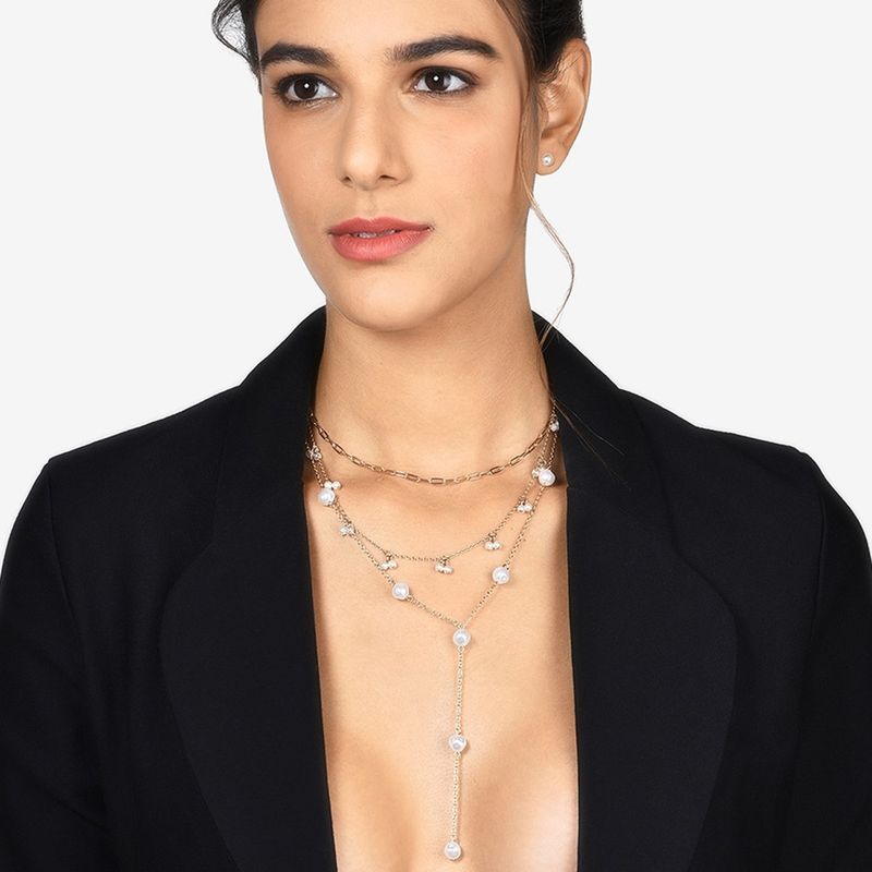 Buy Zaveri Pearls Gold Tone Contemporary 3 Layers Lariat Pearls