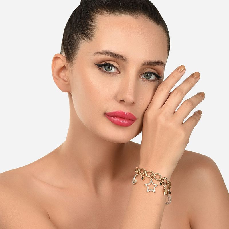 Buy Zaveri Pearls Gold Tone Dazzling Diamonds Moon & Stars Classy Charm Bracelet ZPFK12091 Online