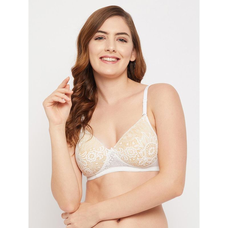 Clovia Padded Non Wired Full Cup Multiway Bra In White Lace Buy