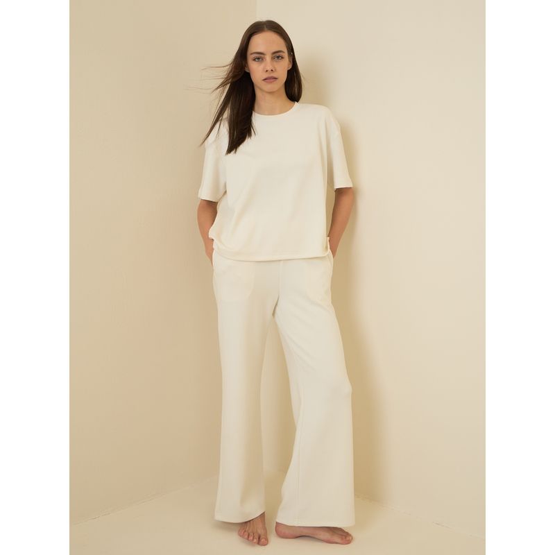 Buy Sweet Dreams Women Cream Solid Pyjama with T-Shirt (Set of 2) Online