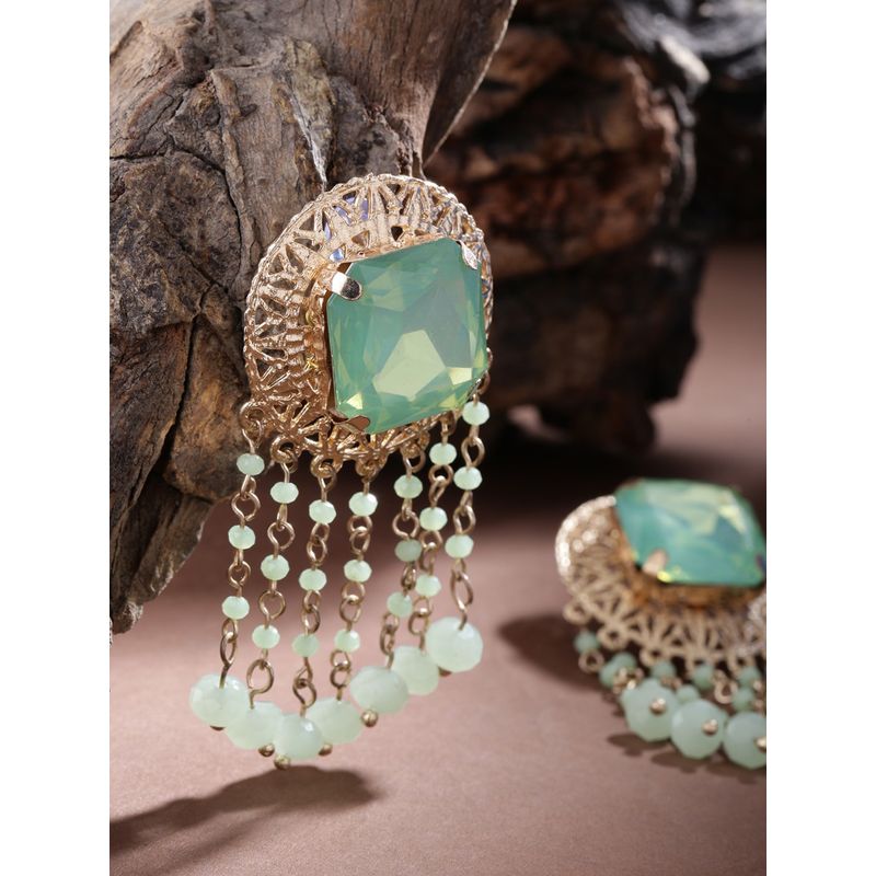 Priyaasi Sea Green Gold-Plated Stone-Studded Tasselled Circular Drop ...