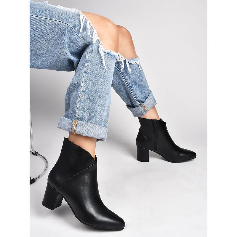 Buy SHUZ TOUCH Black Solid Ankle Length Boots Online