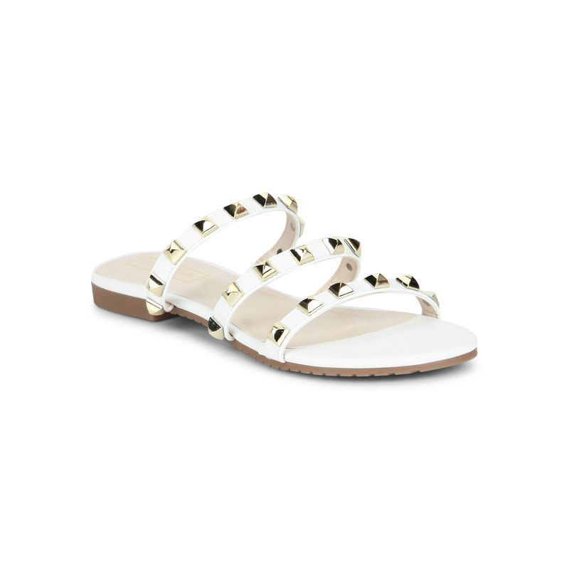 Buy Truffle Collection White Strappy Studded Slip-on Flats Online