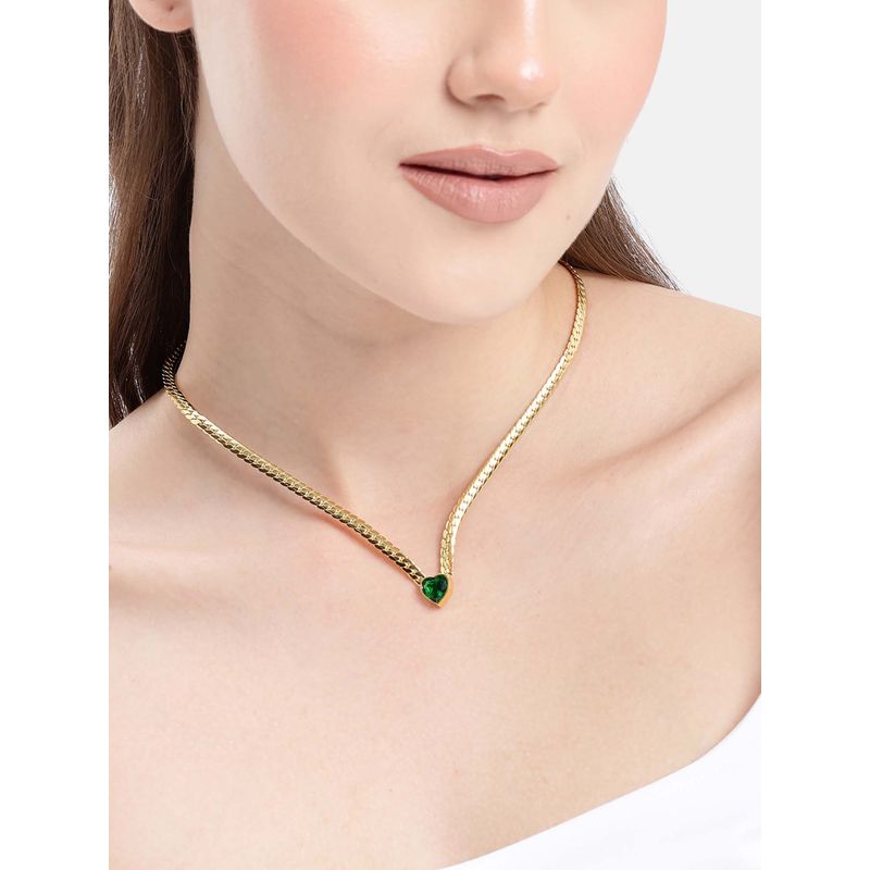 Buy Carlton London 18kt Gold Plated Green Heart Solitaire Pendant ...