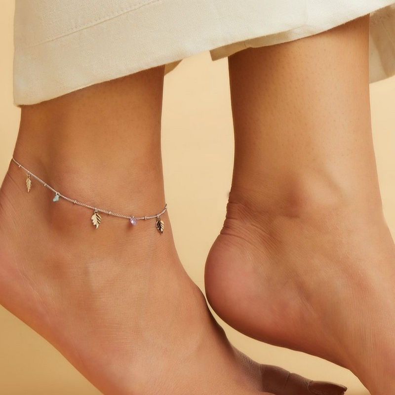 Buy Zavya Leaf & Drops 925 Sterling Silver Anklet Online