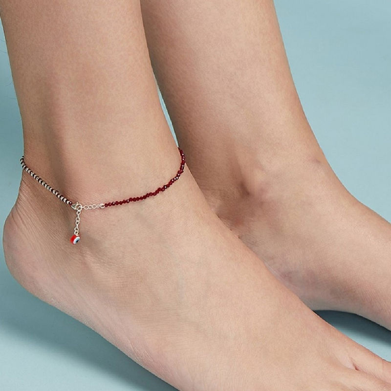 Buy Zavya Maroon Evil Eye 925 Sterling Silver Anklet Online