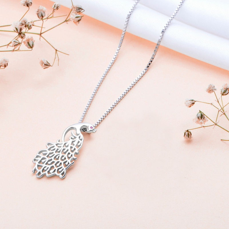Buy Zavya Peacock Necklace 925 Sterling Silver in Rhodium Plated Online