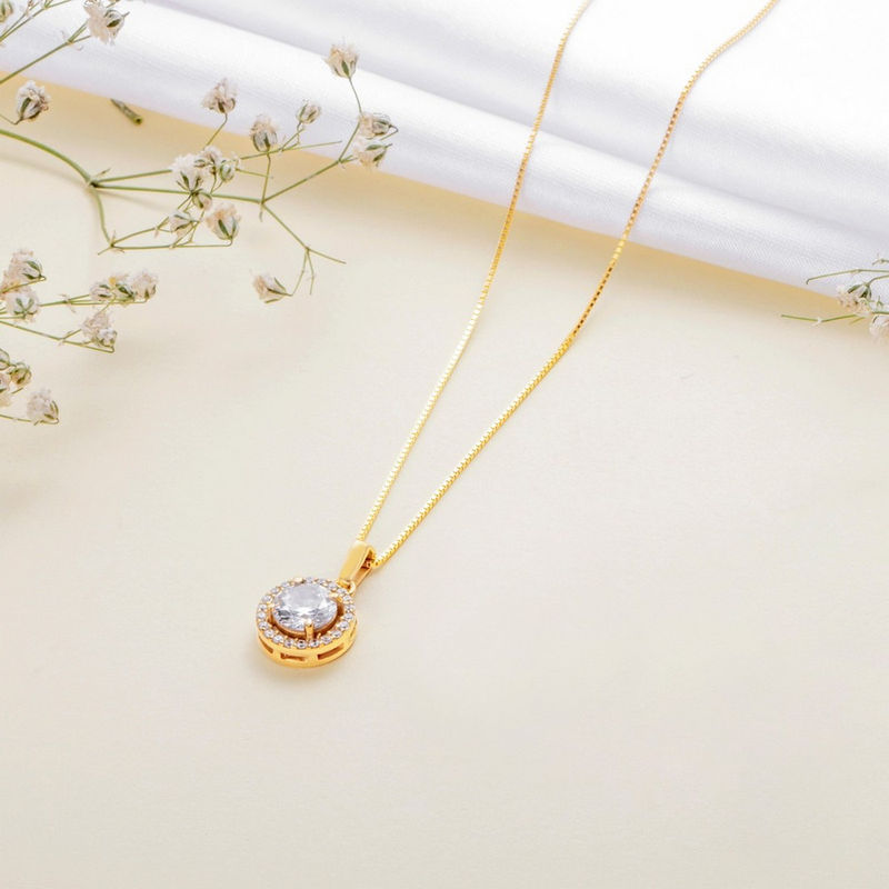 Buy Zavya Classic Solitaire Golden Plated 925 Sterling Silver Pendant ...