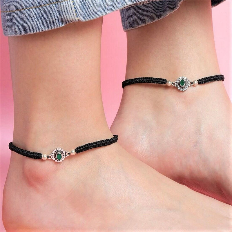 Buy Zavya Abstract Rhodium Plated 925 Sterling Silver Thread Anklet ...