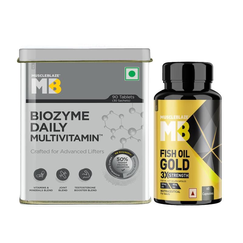 Buy MuscleBlaze Biozyme Daily Multivitamin & Omega 3 Fish Oil Gold ...
