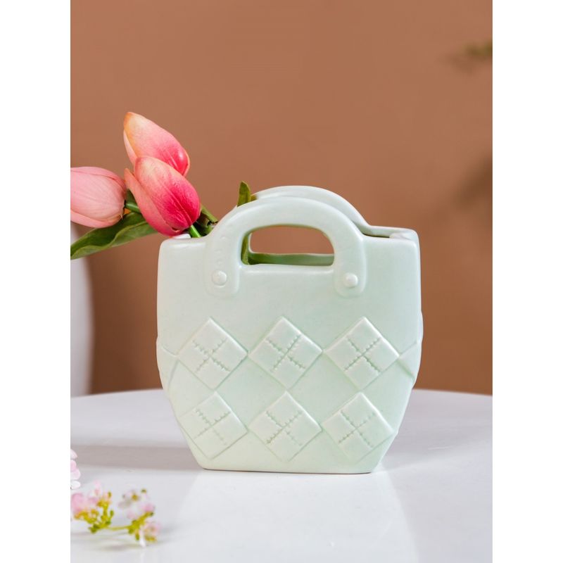 Buy Nestasia Ceramic Handbag Mini Vase for Home Decoration Mint Green ...