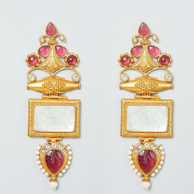 Buy The Bling Girll Gold Finish Ruby Stones Traditional Earrings Online