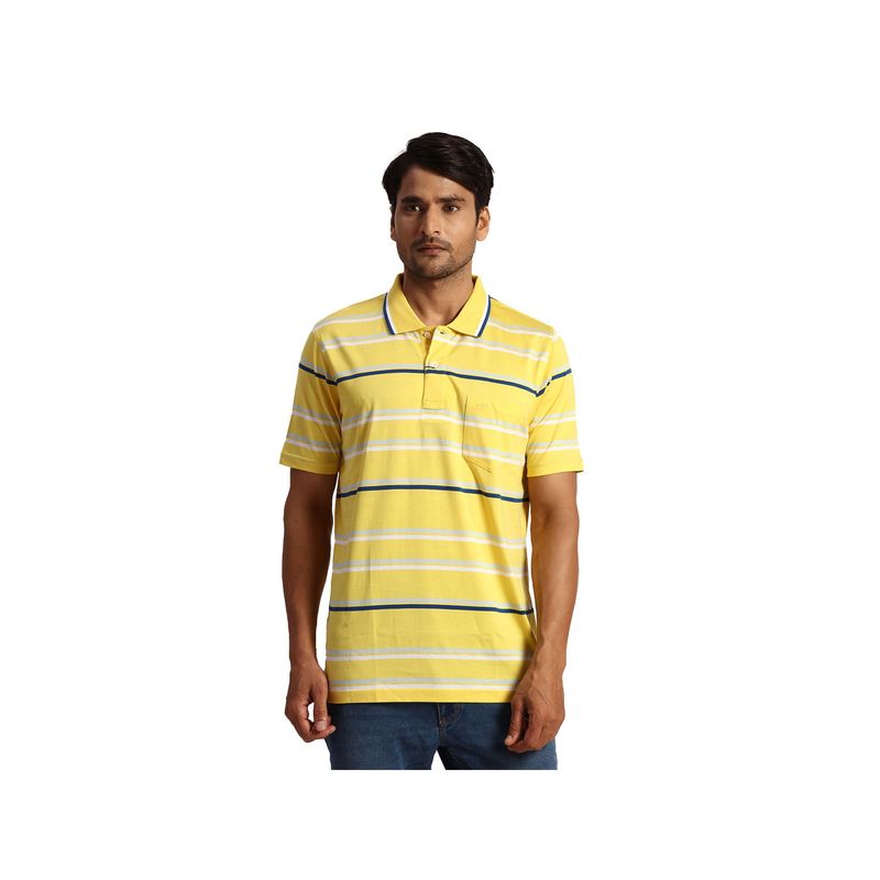 Buy ColorPlus Classic Fit Stripes Yellow Polo T-shirt Online