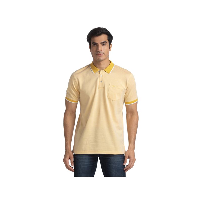 Buy ColorPlus Tailored Fit Solid Light Yellow Polo T-shirt Online