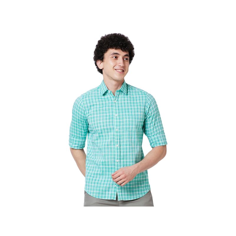 Buy ColorPlus Contemporary Fit Checkered Green Shirt Online