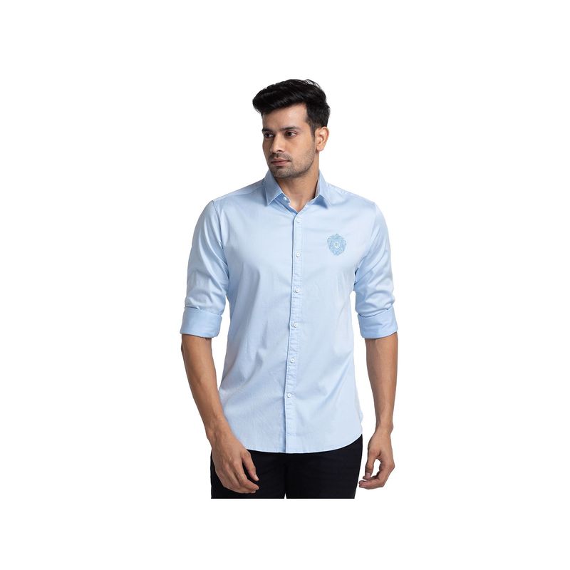 Buy Raymond Slim Fit Solid Blue Shirt Online