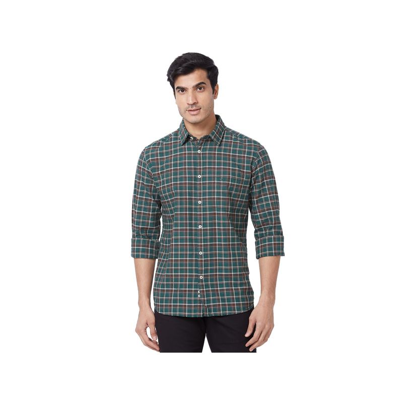 Buy Parx Slim Fit Checkered Dark Green Shirt Online