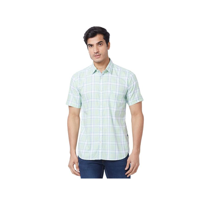 Buy Parx Slim Fit Checkered Green Shirt Online