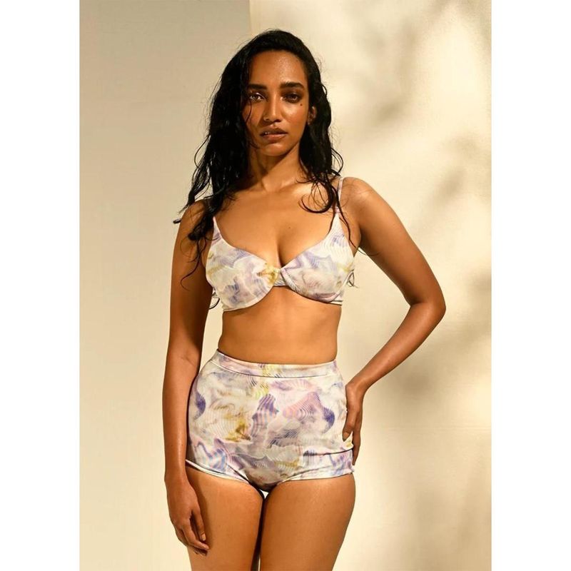 Buy Trove Label Push Up Abstract Bikini Top and Briefs White (Set of 2) Online